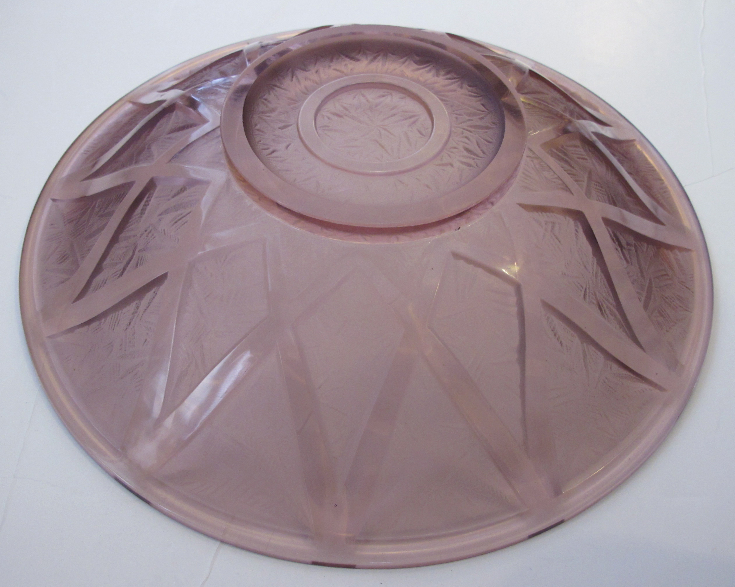A Large Scaled French Art Deco Frosted And Clear Amethyst Glass Bowl