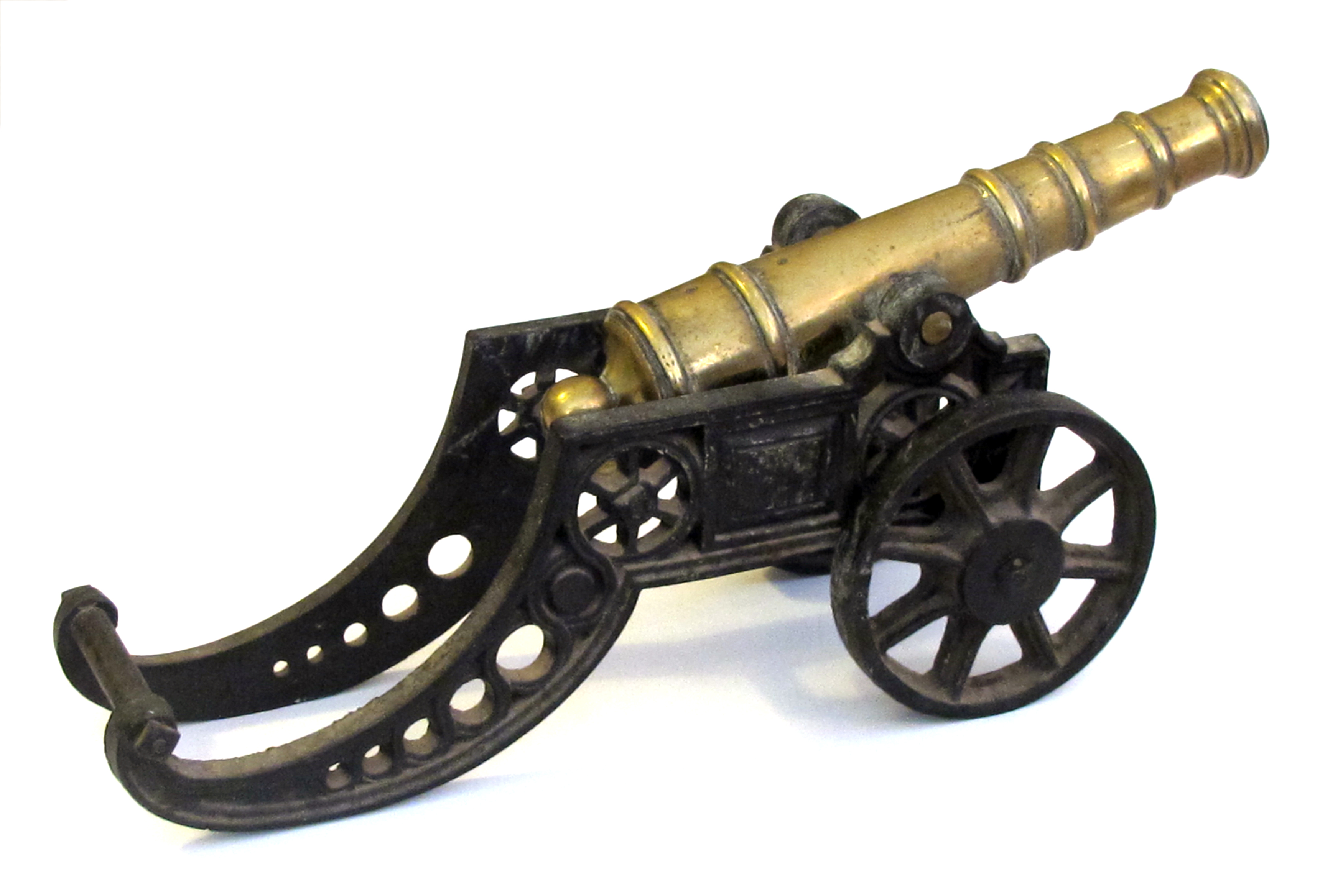 a finely rendered english victorian brass ornamental signal cannon on ...
