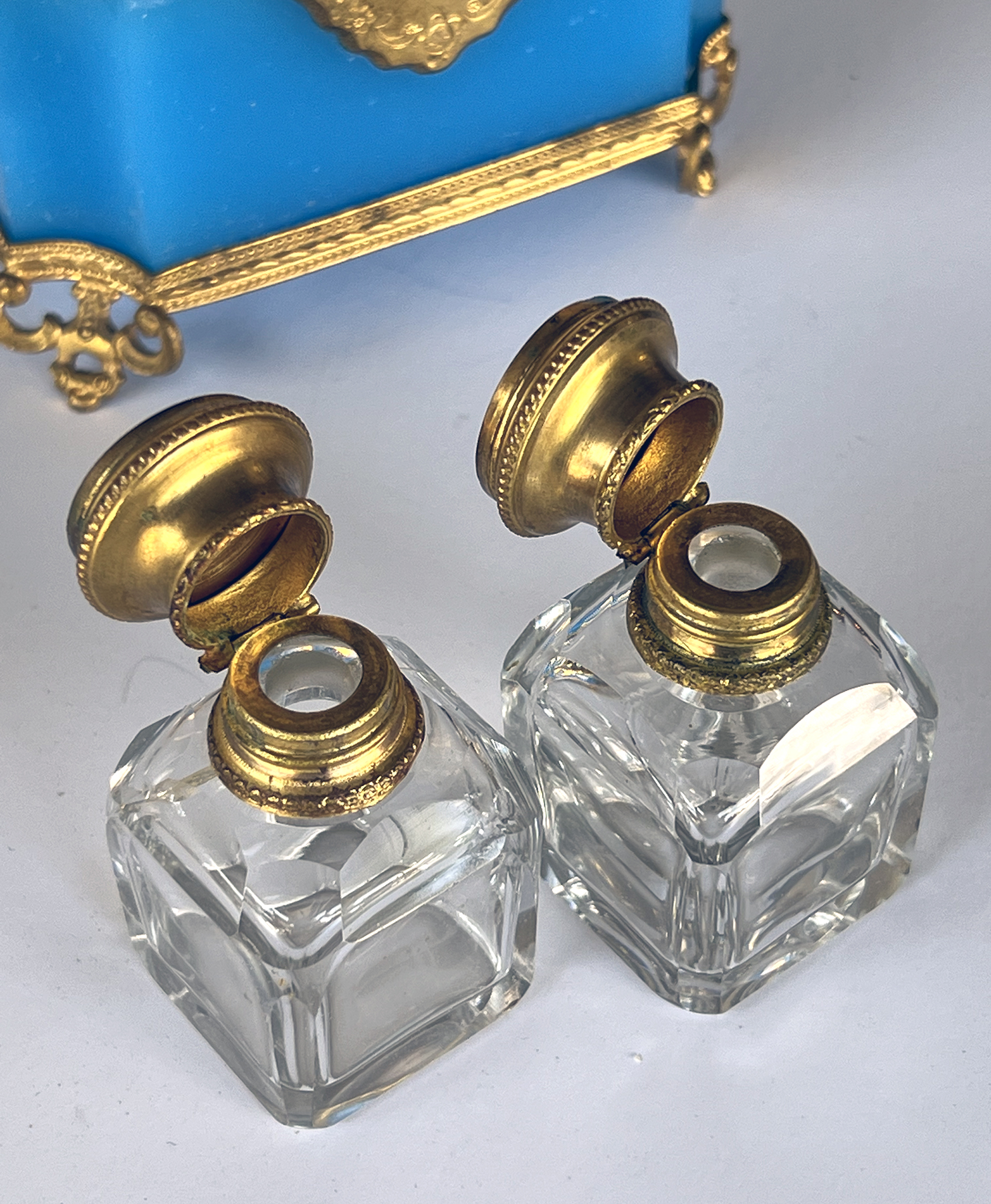 Fine Antique French Cerulean Blue Opaline Glass Perfume Casket epoca ...